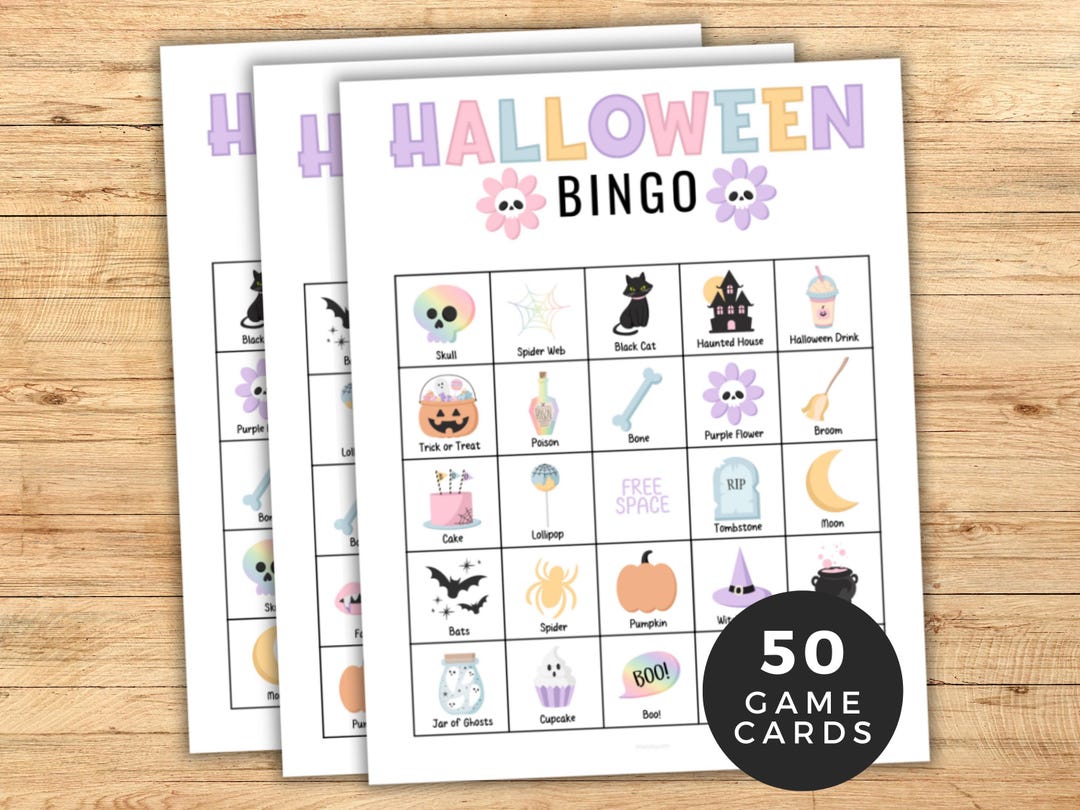 Pastel Halloween Bingo, Pink Halloween Party Game, Halloween Activity ...