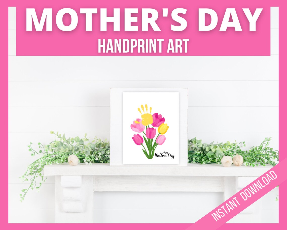 Mother's Day Flower Handprint Crafts, Printable Handprint Art, Mothers ...