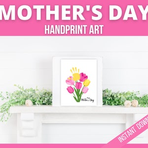 Mother's Day Flower Handprint Crafts, Printable Handprint Art, Mothers ...