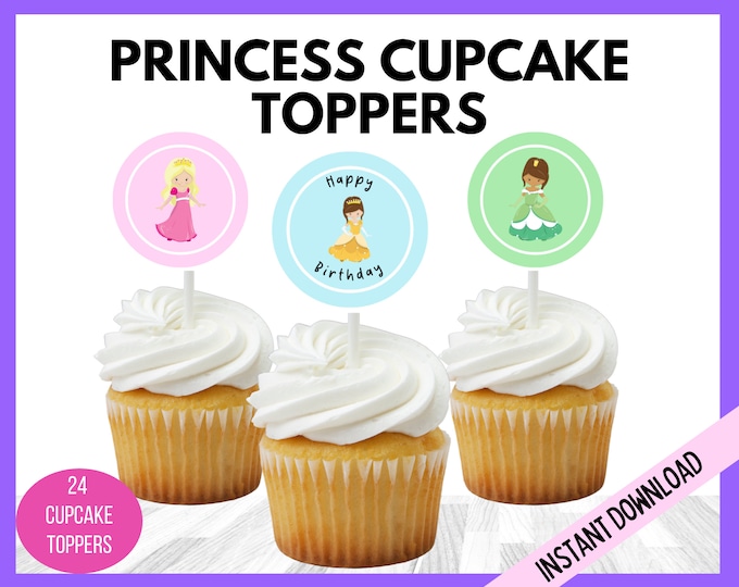 Princess Cupcakes Toppers, Printable Princess Toppers, Princess Party ...