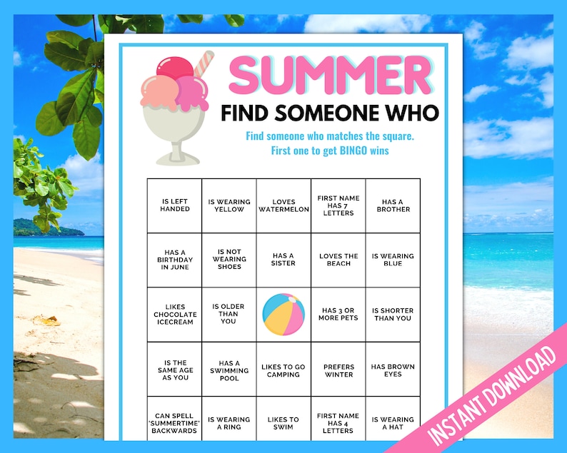 Summer Find Someone Who, Summer Printable Game, Icebreaker Game ...