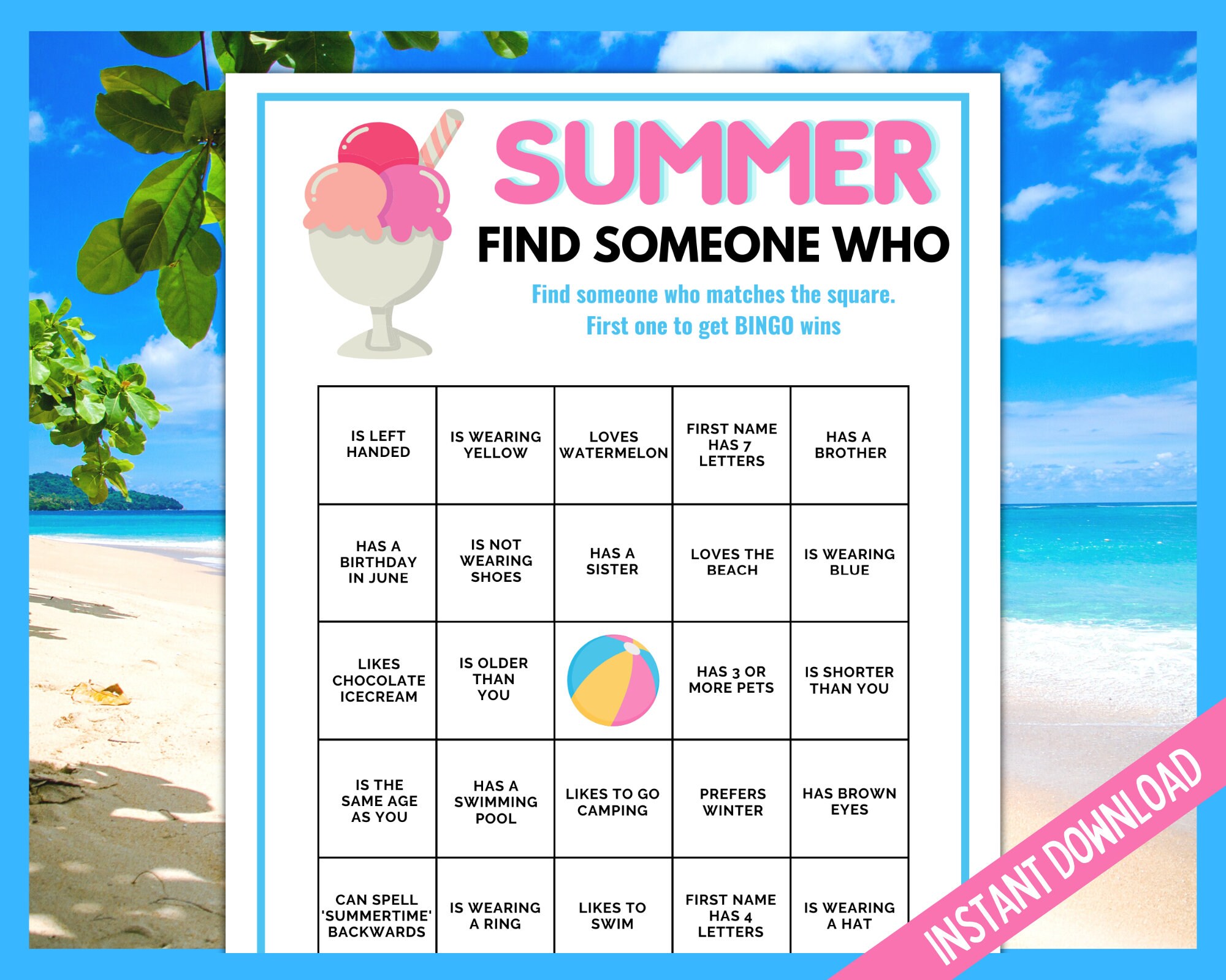 Summer Find Someone Who Summer Printable Game Icebreaker - Etsy