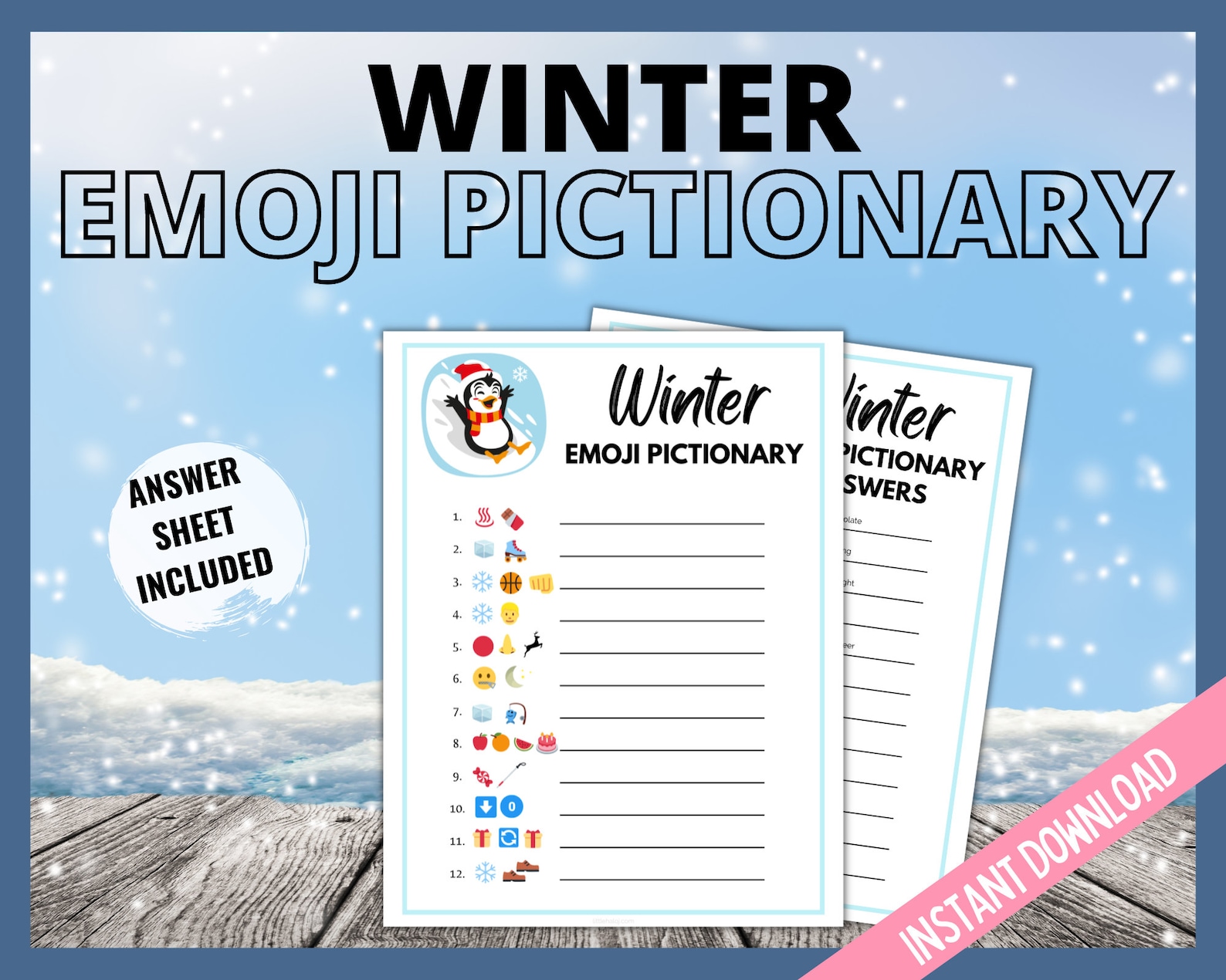 Winter Emoji Pictionary, Winter Pictionary, Holiday Games, Printable ...