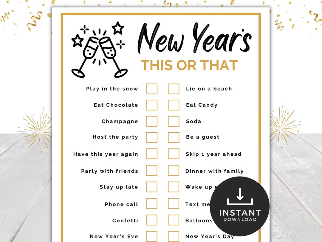 New Year's Eve This or That, New Years Eve Would You Rather Game, NYE ...