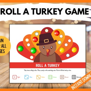 Roll a Turkey Dice Game, Thanksgiving Printable Games, Turkey Game for ...