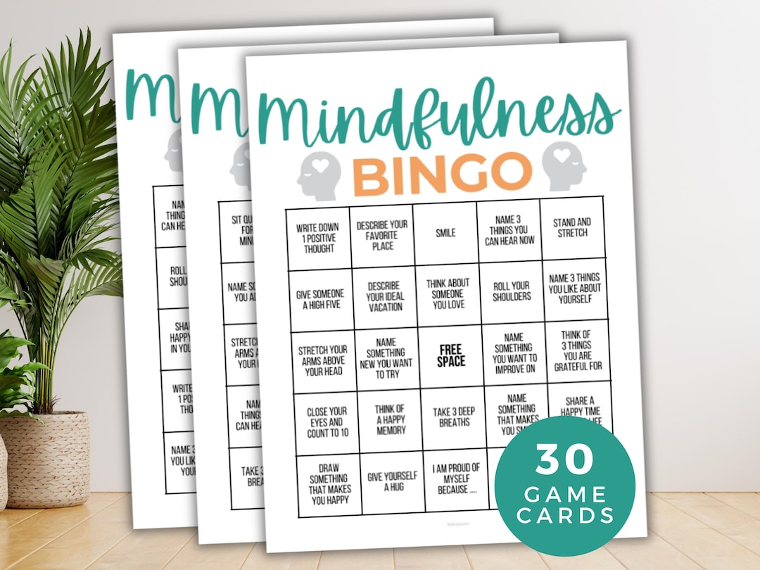 Mindfulness Bingo, Self Care, 30 Printable Mindfulness Bingo Cards ...