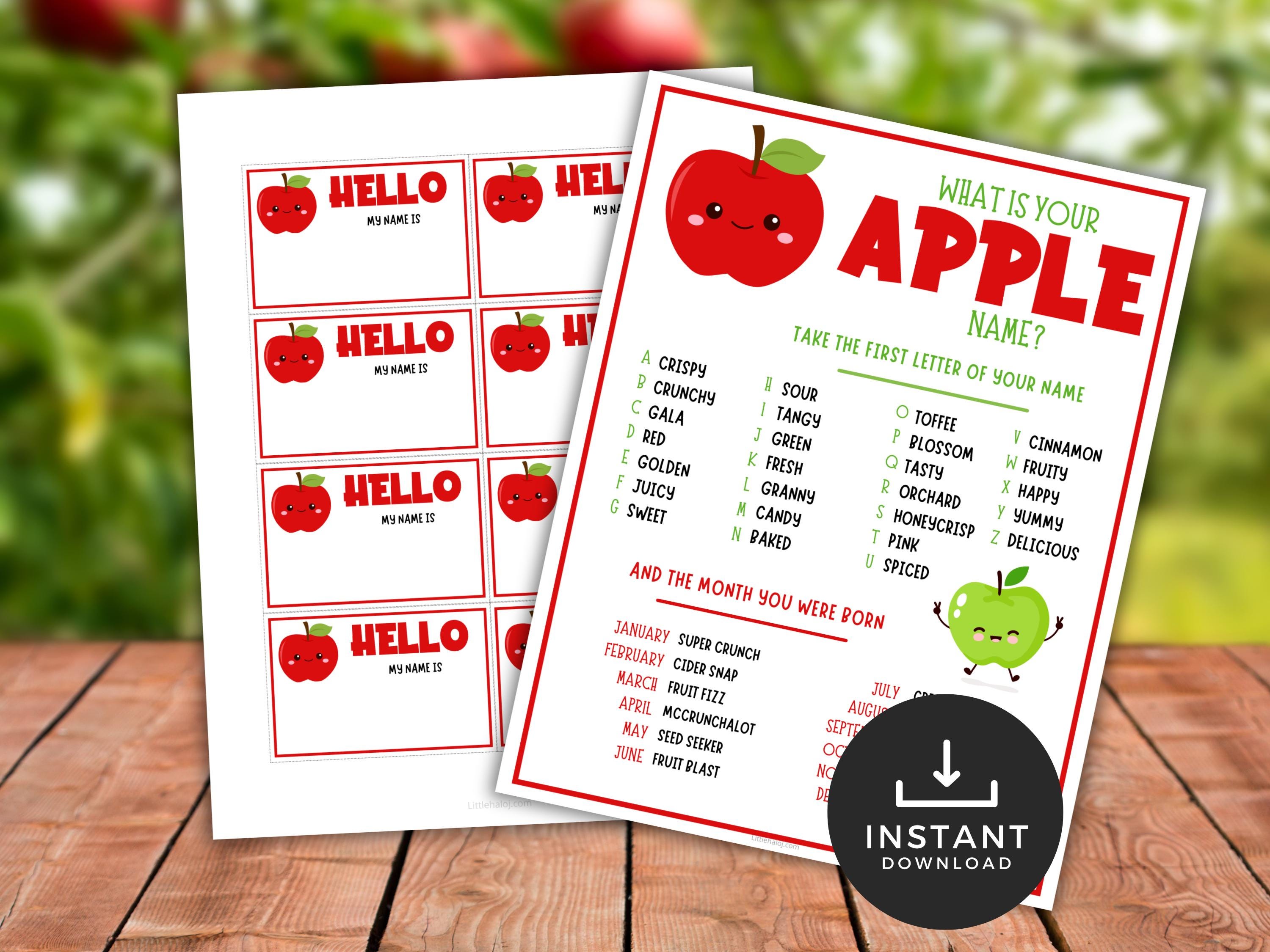 What's Your Apple Name Game, Printable Apple Party Game, Classroom Game ...