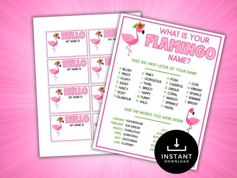 What is Your Flamingo Name, Tropical Name Game Printable, Printable ...