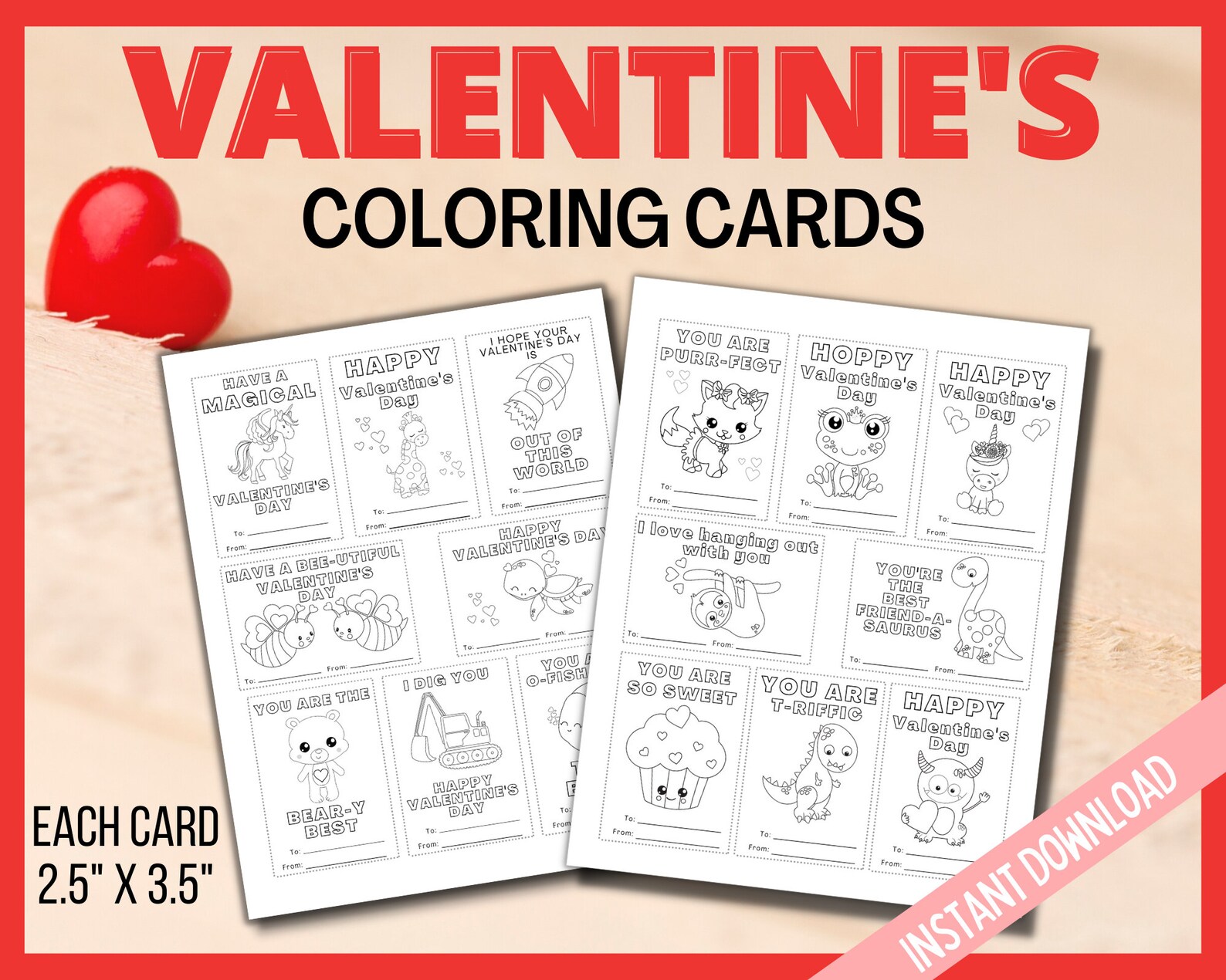 Valentine Coloring Cards, Printable Valentine's Day Cards, Kids ...