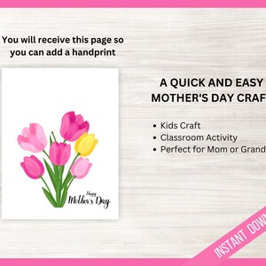 Mother's Day Flower Handprint Crafts, Printable Handprint Art, Mothers ...
