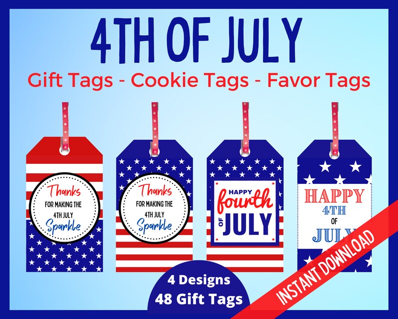 4th of July Printable Gift Tag Fourth of July Gift Tags 4th | Etsy