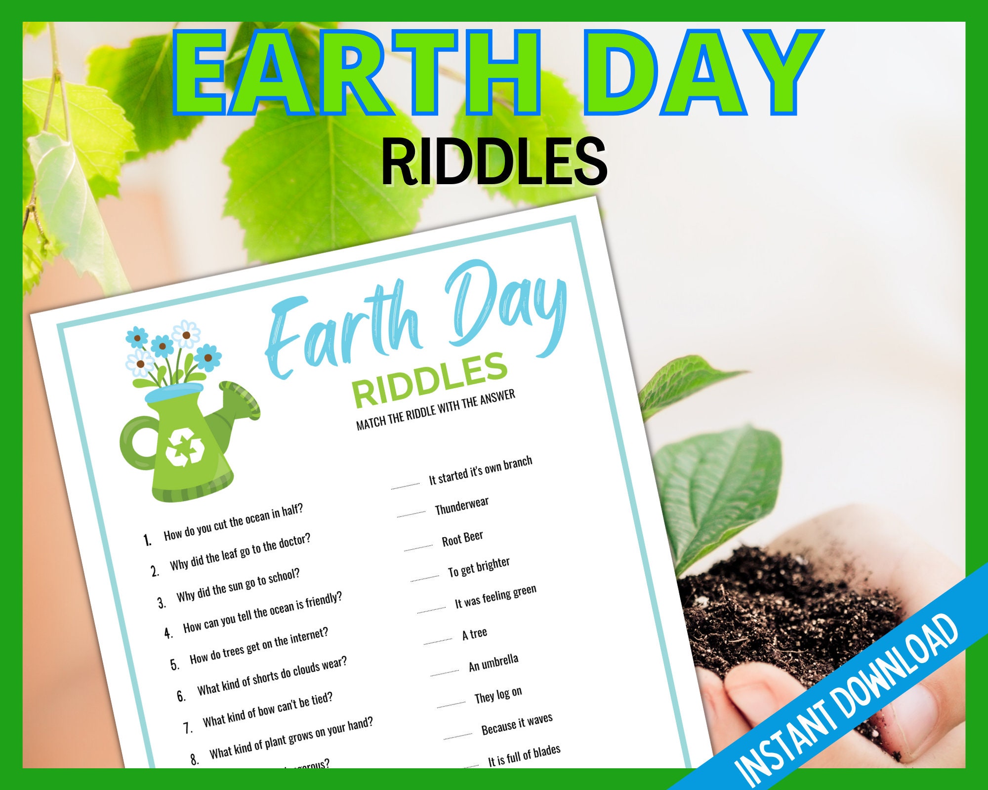 Earth Day Jokes for Kids Printable Earth Day Riddles Earth - Etsy