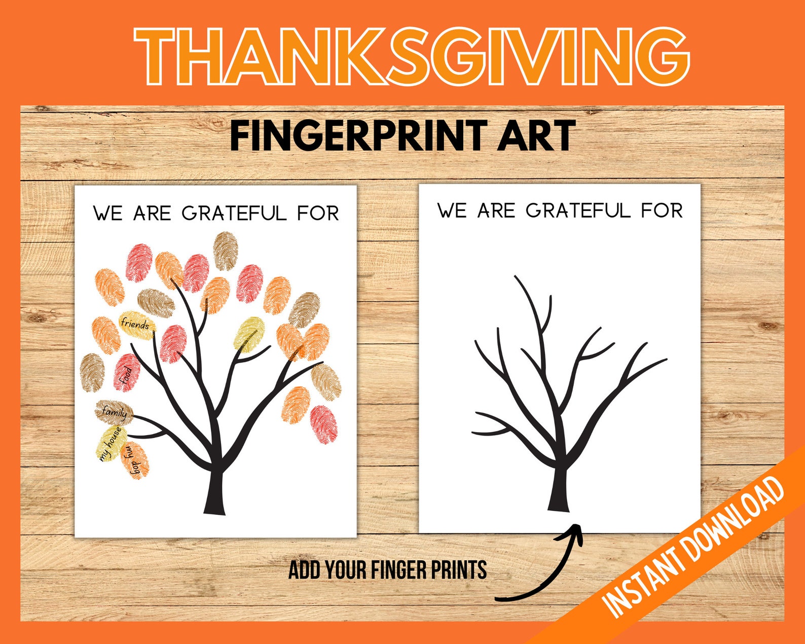 Thanksgiving Fingerprint Art, Preschool Fall Craft, Printable ...