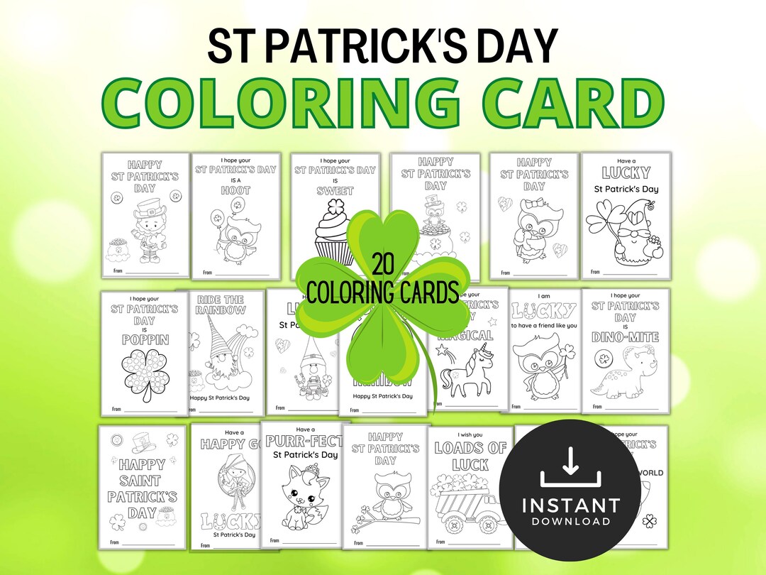 St Patrick's Day Coloring Cards, Printable St Patrick's Day Cards, Kids ...