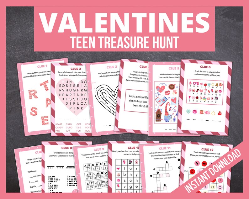 Valentine's Day Indoor Treasure Hunt for Teens, Indoor Valentine's ...