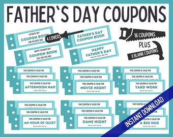 Father's Day Coupons, Father's Day Gift, Printable Coupons for Dad, Dad ...