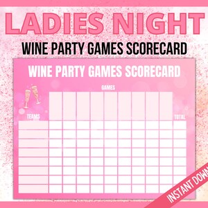 Printable Ladies Night Party Games Scorecard, Wine Party Game Scorecard ...