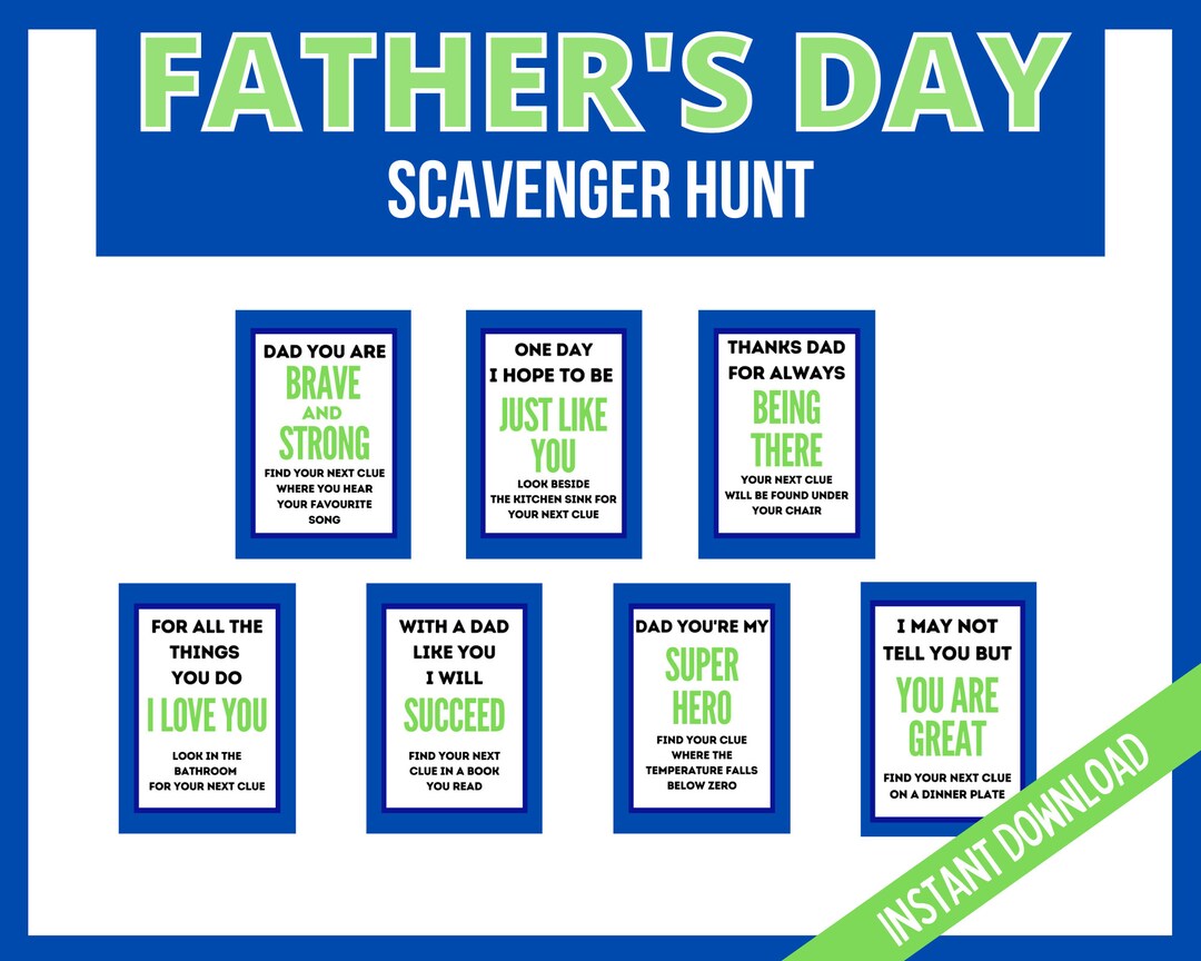 Father's Day Treasure Hunt Clue Cards, Fathers Day Scavenger Hunt ...