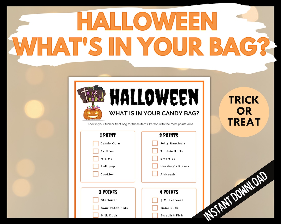 Halloween What is in Your Trick or Treat Bag, Halloween Party Game ...