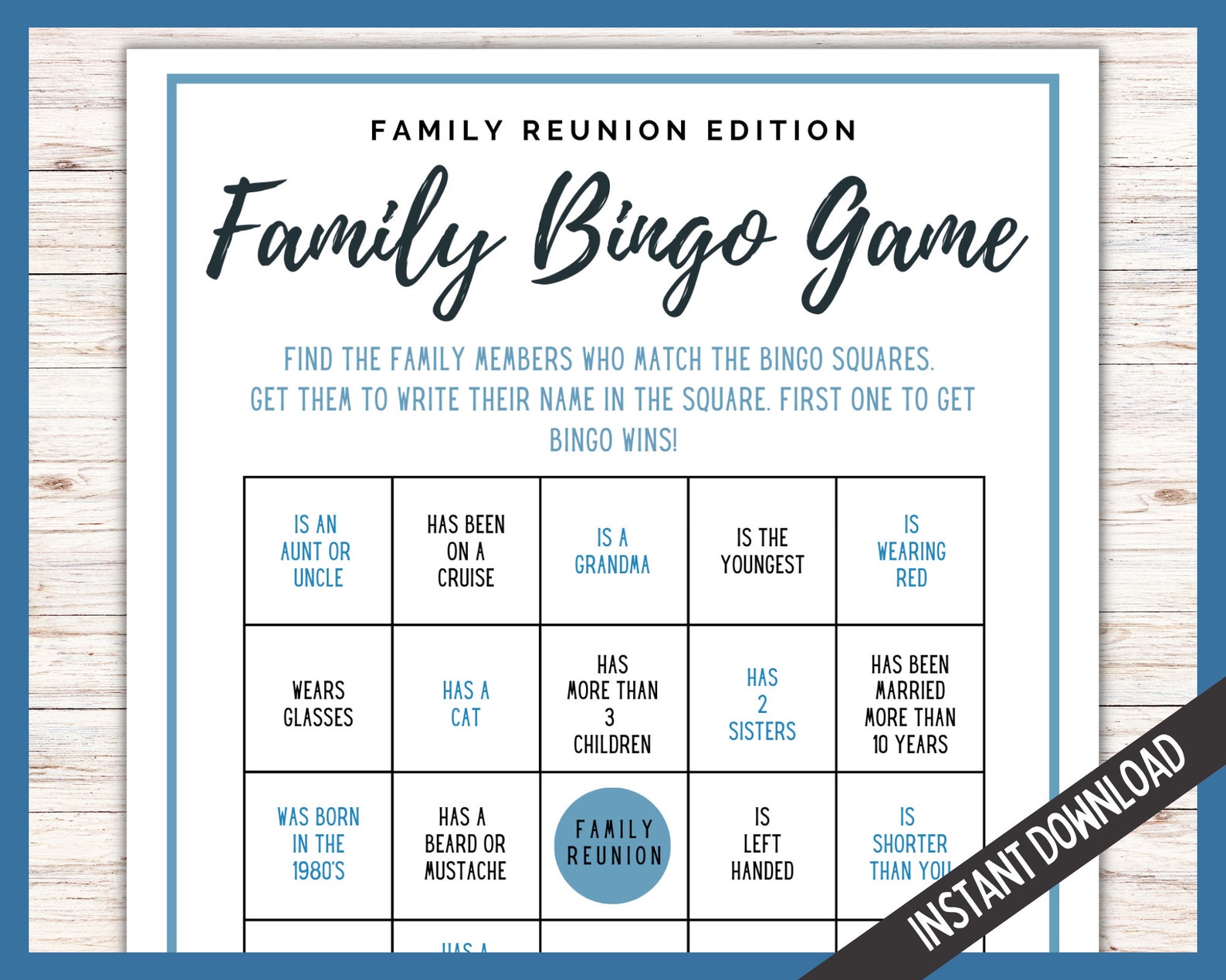 Family Reunion Bingo Family Reunion Game Icebreaker Game - Etsy