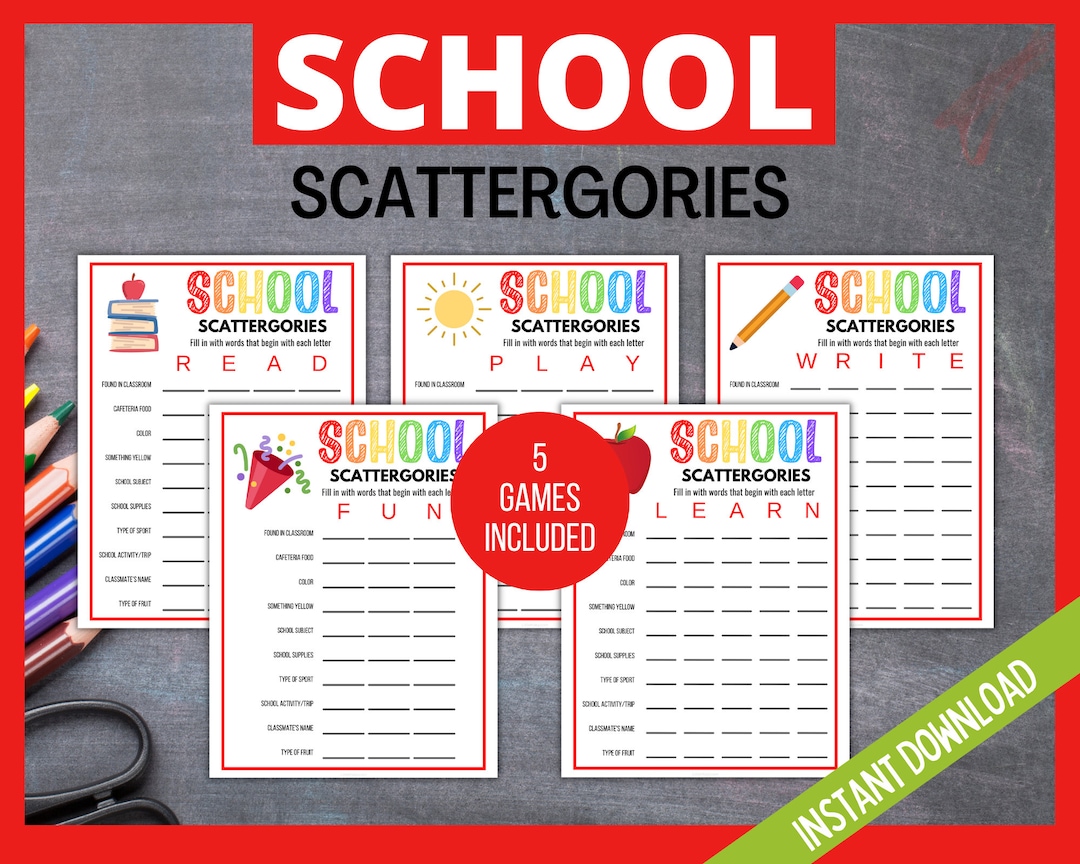 School Scattergories Game, Classroom Activity, School Word Game for ...