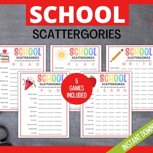 School Scattergories Game, Classroom Activity, School Word Game for ...