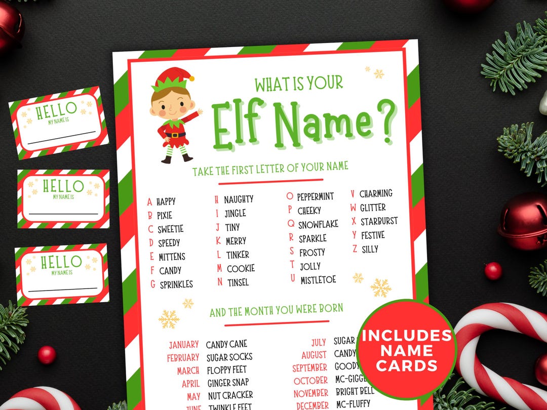 What's Your Elf Name, Christmas Printable Game, Christmas Party Game ...