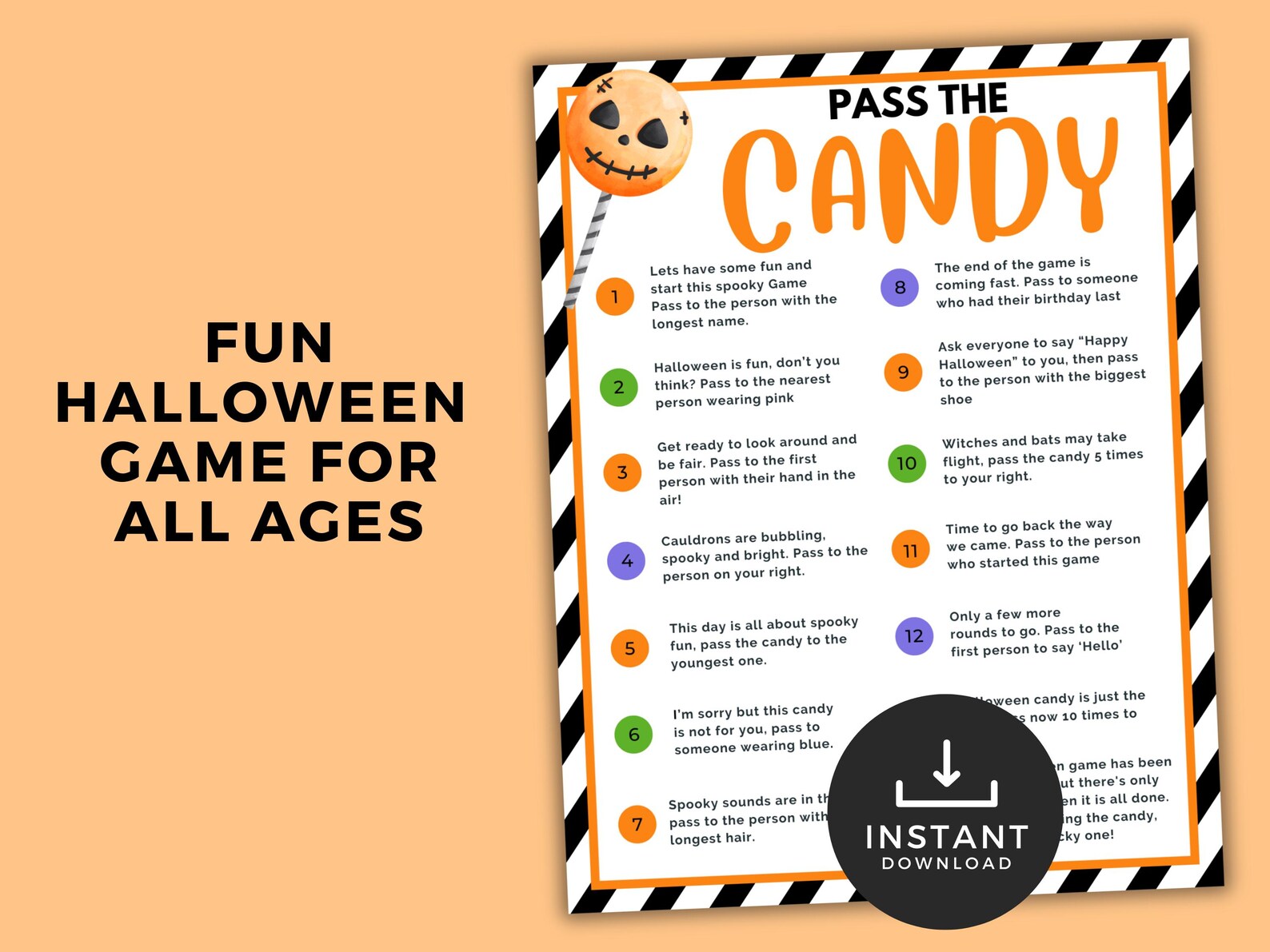 Halloween Pass the Candy Game, Halloween Activity, Pass the Prize Game ...