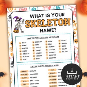 What's Your Skeleton Name, Halloween Printable Game, Halloween Party ...