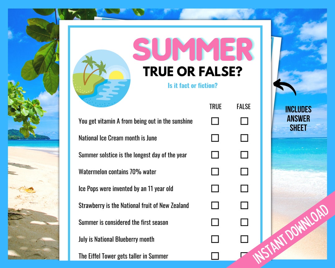 Summer Trivia Game, Summer True or False, Summer Fact or Fiction Game ...