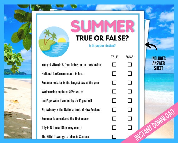 Summer Trivia Game, Summer True or False, Summer Fact or Fiction Game ...