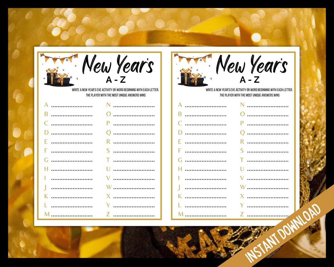 New Year's Eve A-Z Party Game, New Year's Eve Printable Game, Party ...