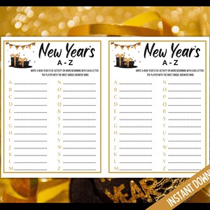 New Year's Eve A-Z Party Game, New Year's Eve Printable Game, Party ...
