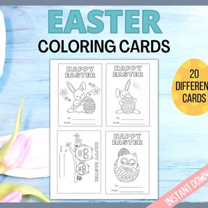 Easter Coloring Cards, Printable Easter Cards, Kids Easter Cards ...