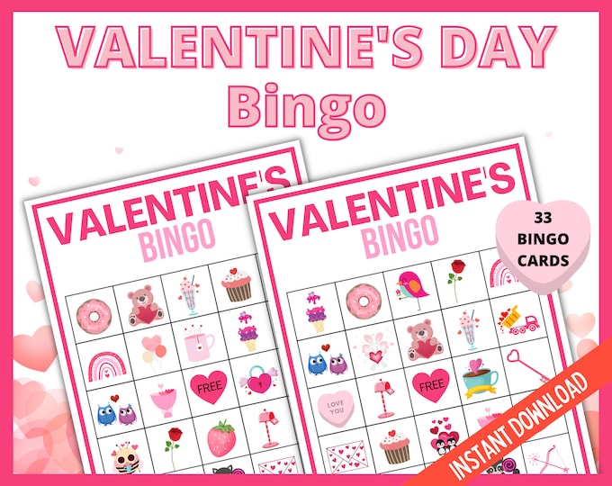 Printable Valentine Bingo Game, School Valentine Party Games, Valentine ...