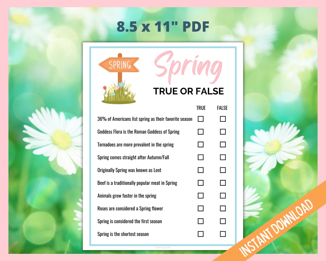 Spring True or False Trivia Game Fun Family Party Games - Etsy