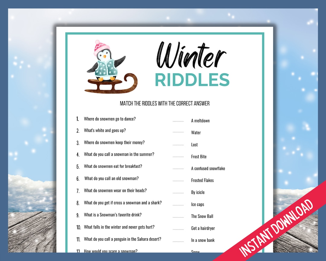 Winter Riddles, Fun Cold Weather Game, Holiday Party Game, Wintertime ...