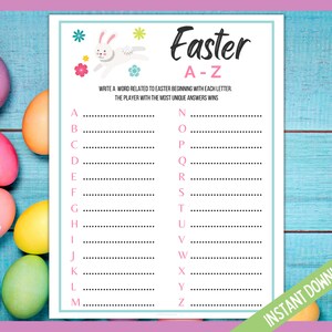 Easter A-Z Game, Easter Activities for Kids, Teen and Adults, Printable ...