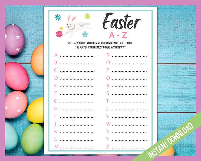 Easter A-Z Game, Easter Activities for Kids, Teen and Adults, Printable ...