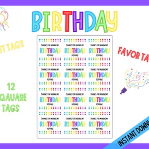 Birthday Gift Tags, Thanks for Making My Birthday Popping, Party Favor ...