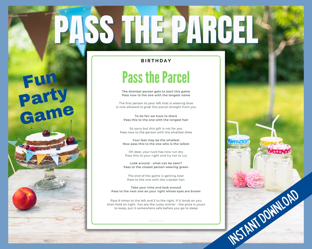 Pass the Parcel Party Game, Birthday Party Printable Game, Kids Party ...