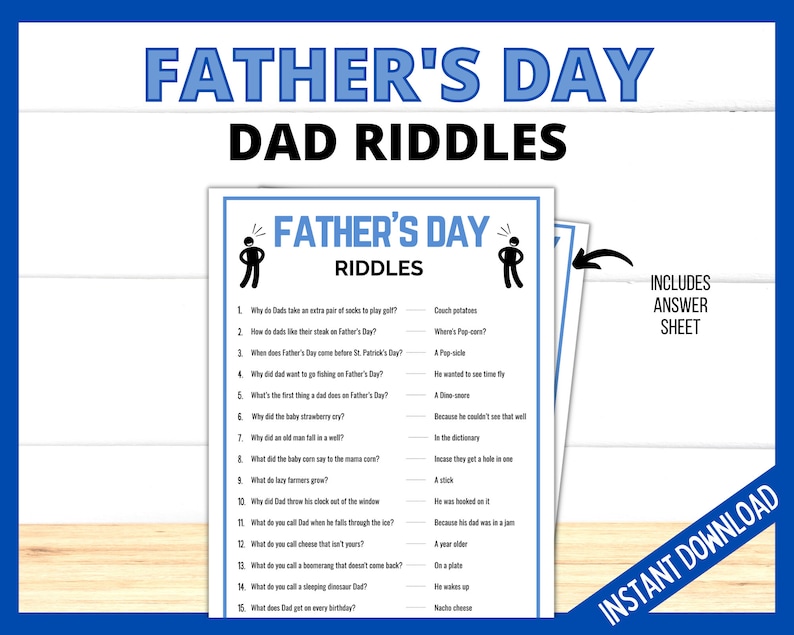 Father's Day Printable Game, Fun Dad Jokes and Riddles, Father's Day ...