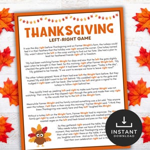 Thanksgiving Left Right Game, Thanksgiving Turkey Story, Pass the Prize ...