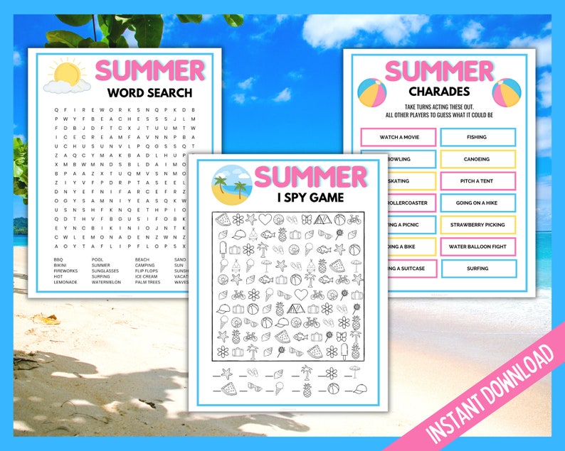 Summer Printable Games Bundle, Summertime Activity, Summer Kids Games ...