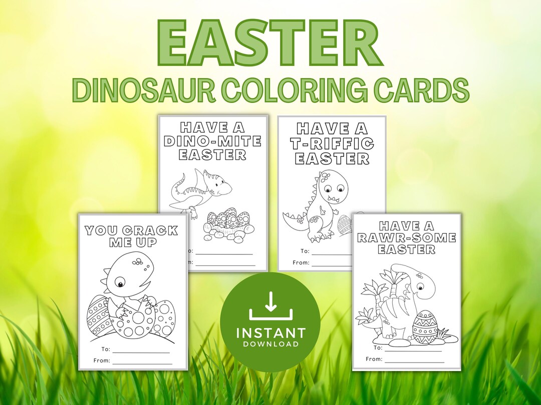 Easter Coloring Cards, Kids Easter Dinosaur Cards, Dinosaur Coloring ...