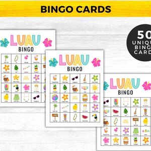 Luau Tropical Bingo, Luau Party Activity, 50 Printable Hawaiian Bingo ...