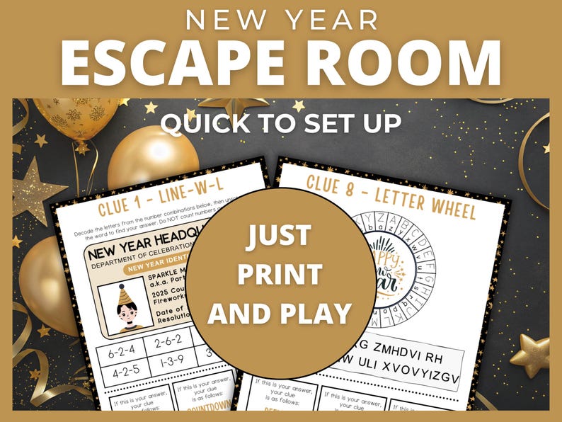 New Year Escape Room, DIY Escape Room Kit, Printable New Years Eve Game ...
