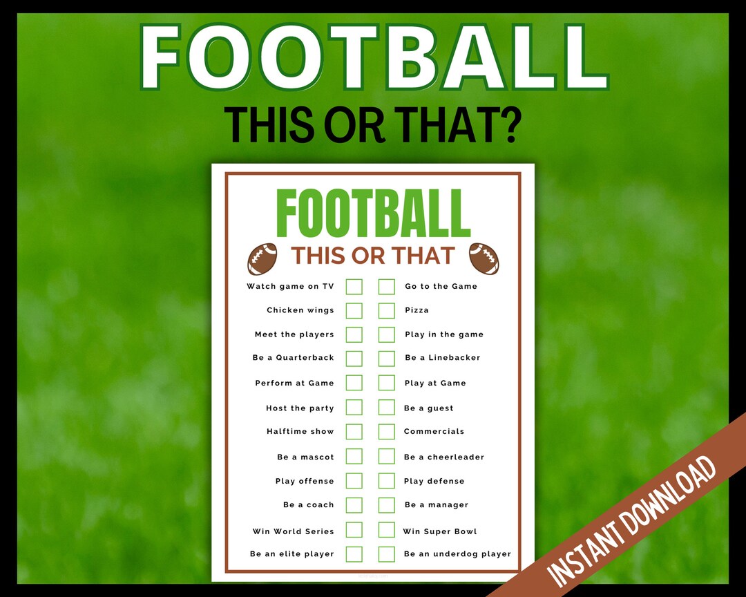 Printable Football This or That Game, Football Party Games, Sunday ...