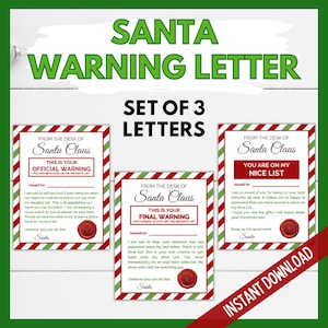 Santa Warning Letter, Bad Behavior Letter, Naughty List Warning, Nice ...