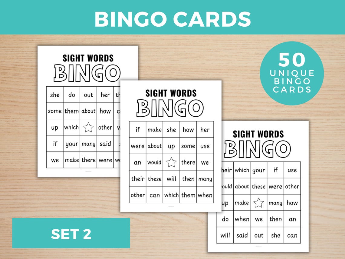 Sight Words Bingo, 200 Bingo Cards, Fry's First 100 Words, High ...